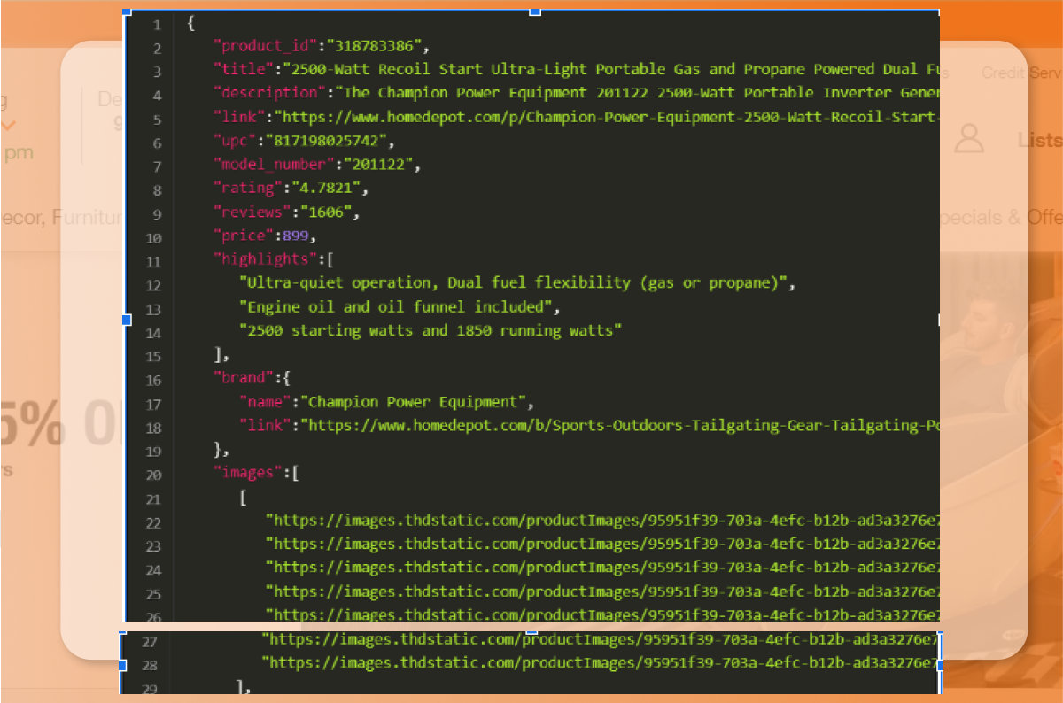how to scrape product data from home depot website ? - TheOmniBuzz