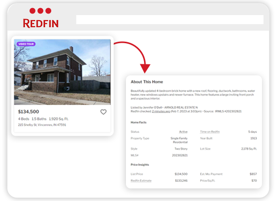 Scrape Redfin real estate using iWeb Data Scraping.